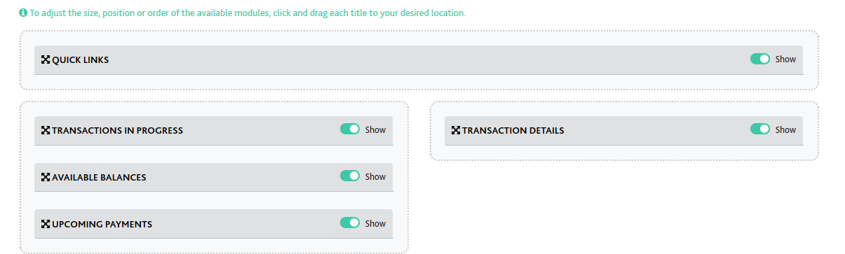 How to rearrange the dashboard
