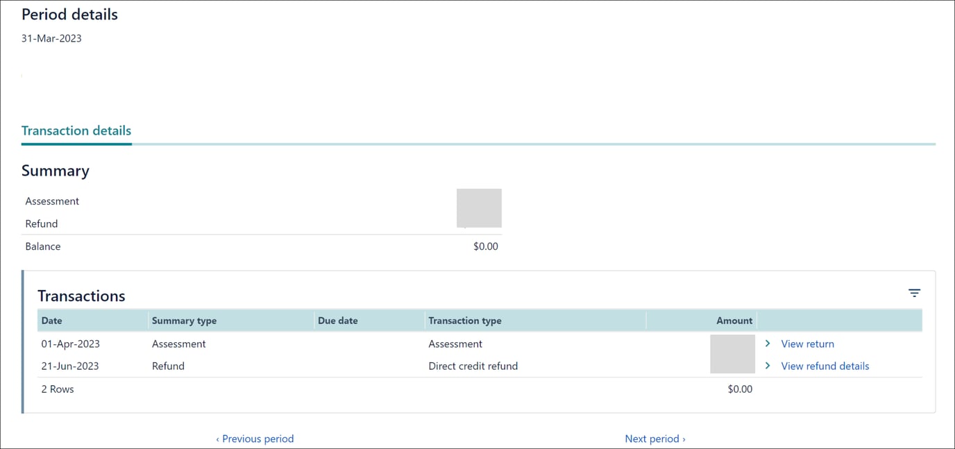 Find your IRD transactional summary